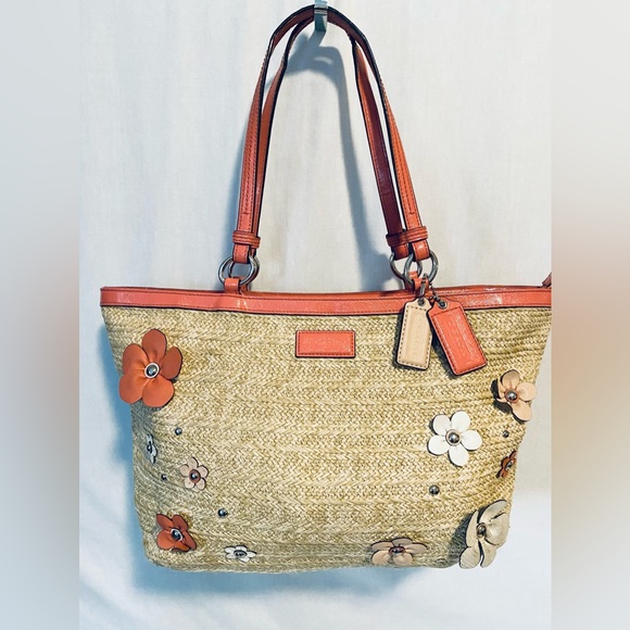 Coach | Bags | Rare Coach Straw Floral Appliqu Tote | Poshmark
